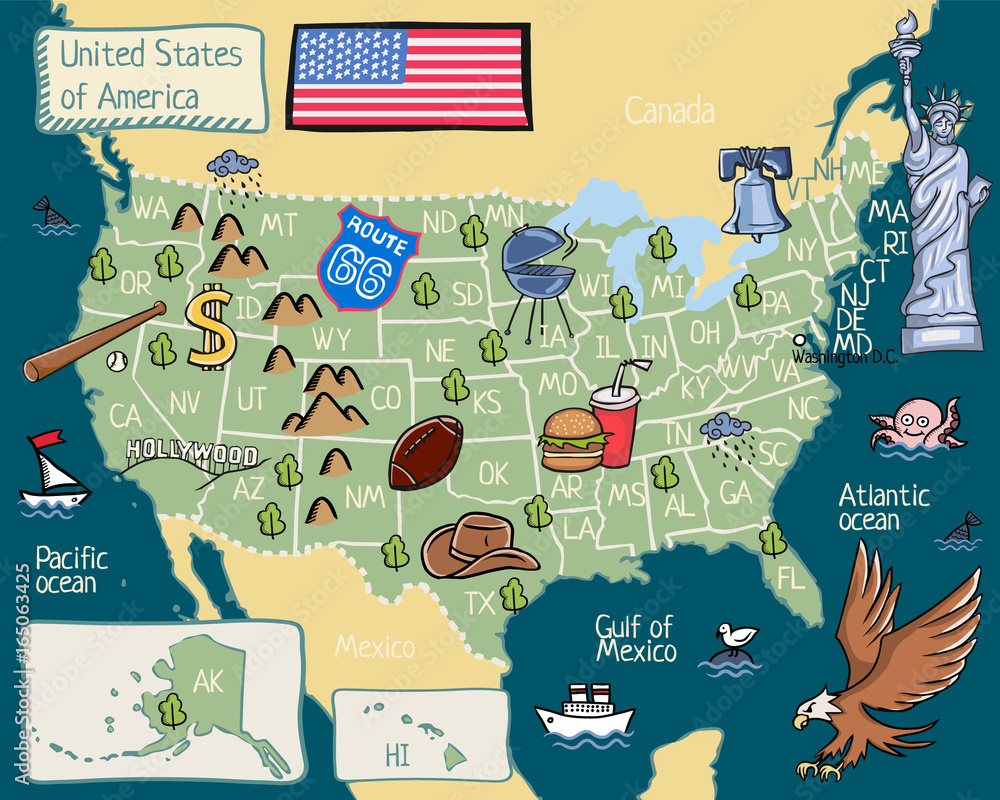cartoon map of USA Stock Vector | Adobe Stock
