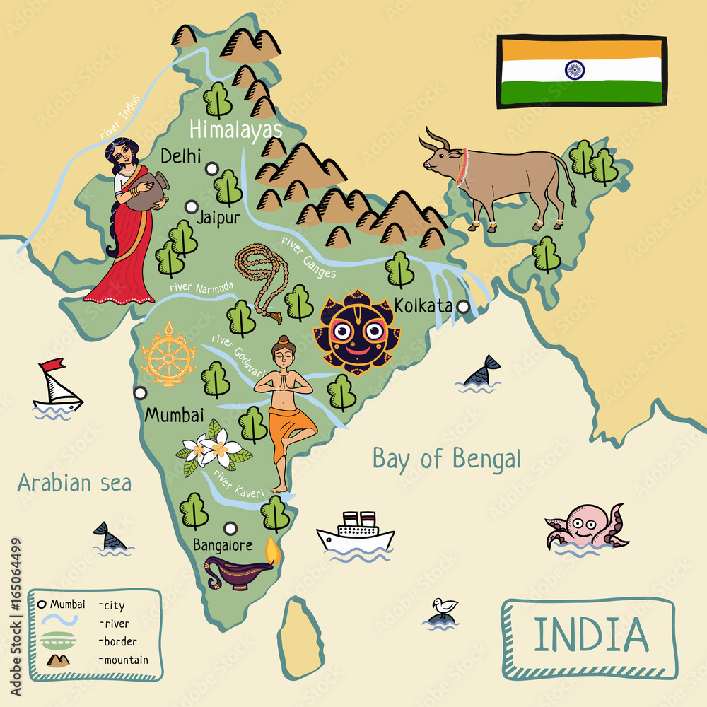 cartoon map of India Stock Vector | Adobe Stock