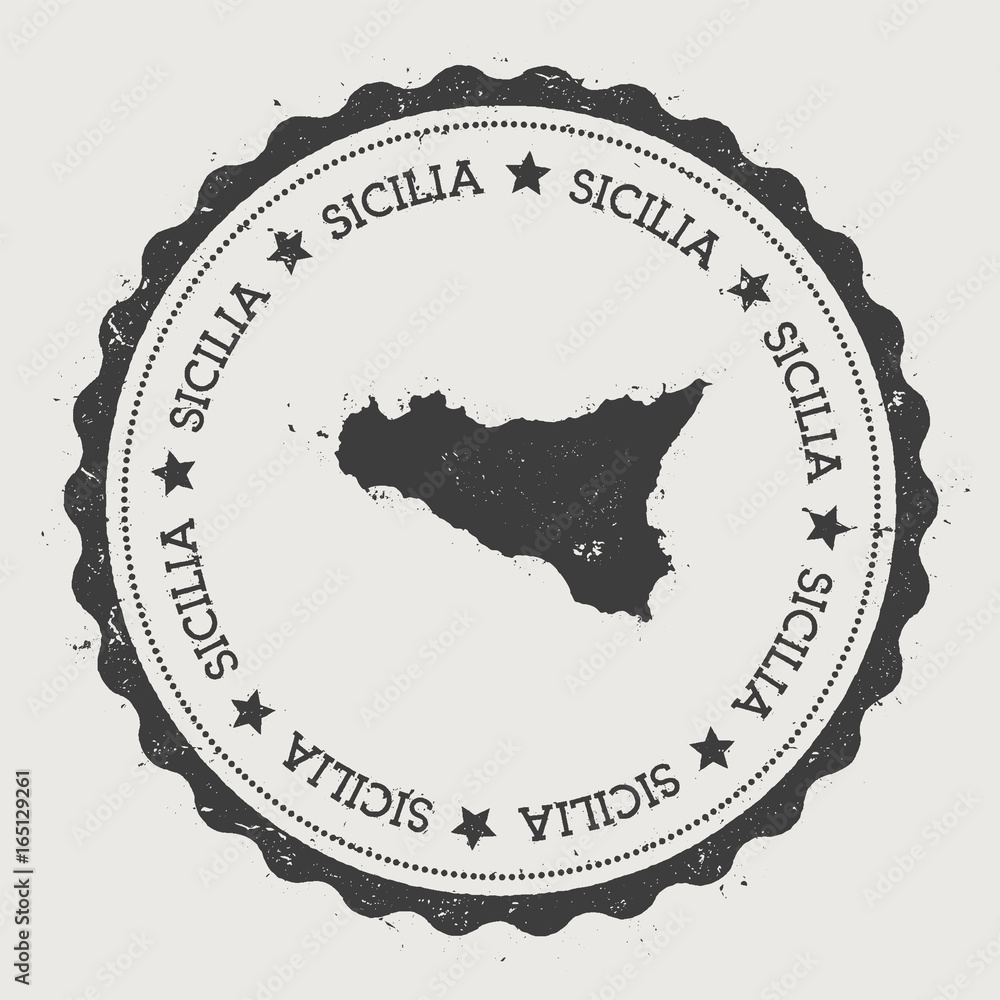 Sicilia sticker. Hipster round rubber stamp with island map. Vintage ...