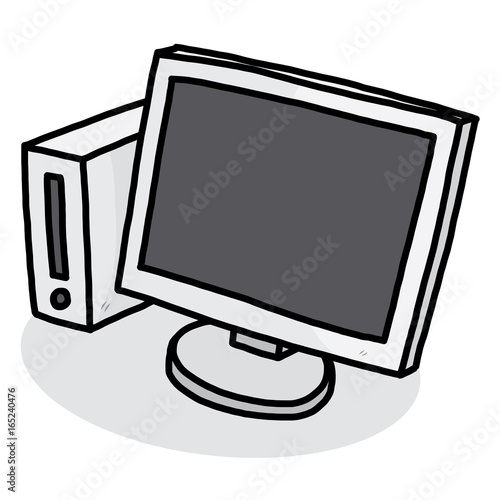 computer / cartoon vector and illustration, hand drawn style, grayscale ...