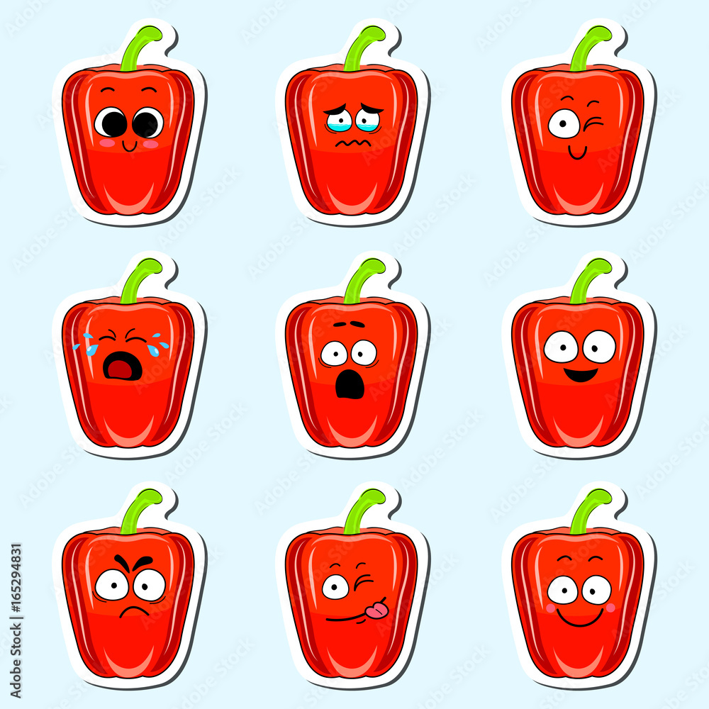 Cartoon pepper cute character face isolated vector illustration. Funny ...