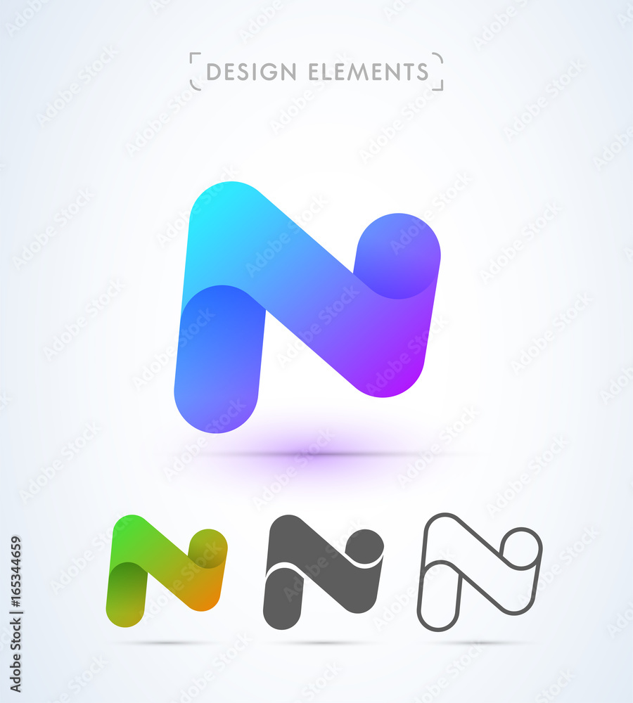 Abstract letter N logo in material design style. Origami paper icon ...
