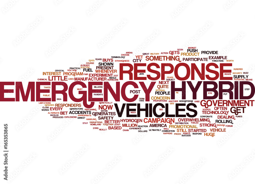 EMERGENCY HYBRID RESPONSE VEHICLES Text Background Word Cloud Concept ...