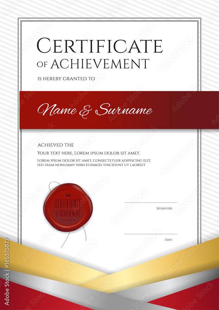 Portrait luxury certificate template with elegant golden border frame ...