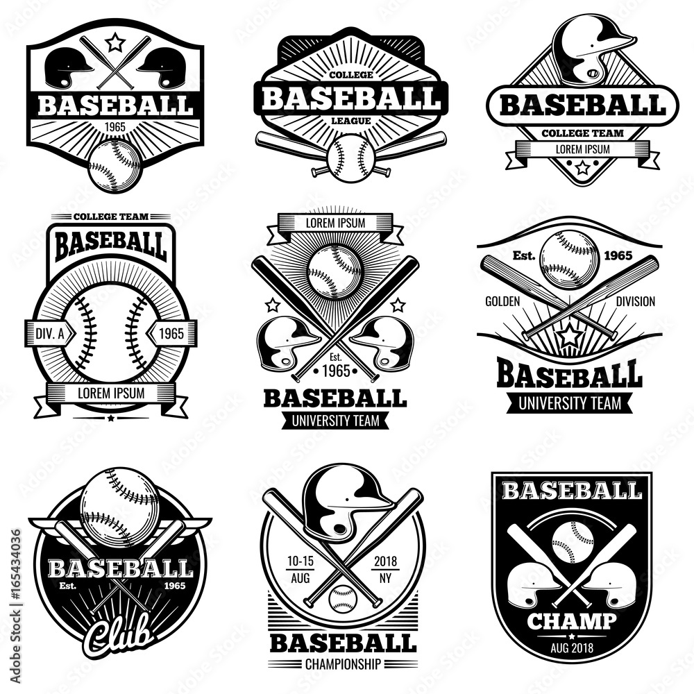Vintage sports logo design. Retro baseball vector label and badges ...