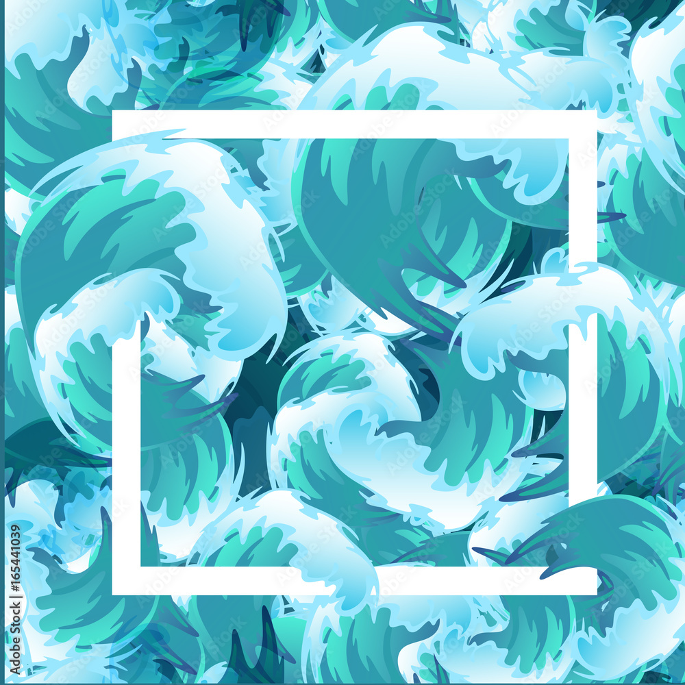 Sea blue water wave frame, ocean border background design element for ...