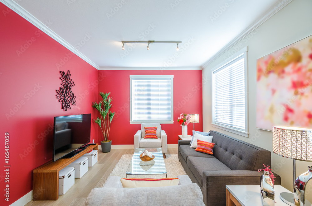 Modern red living room. Interior design. Stock Photo | Adobe Stock