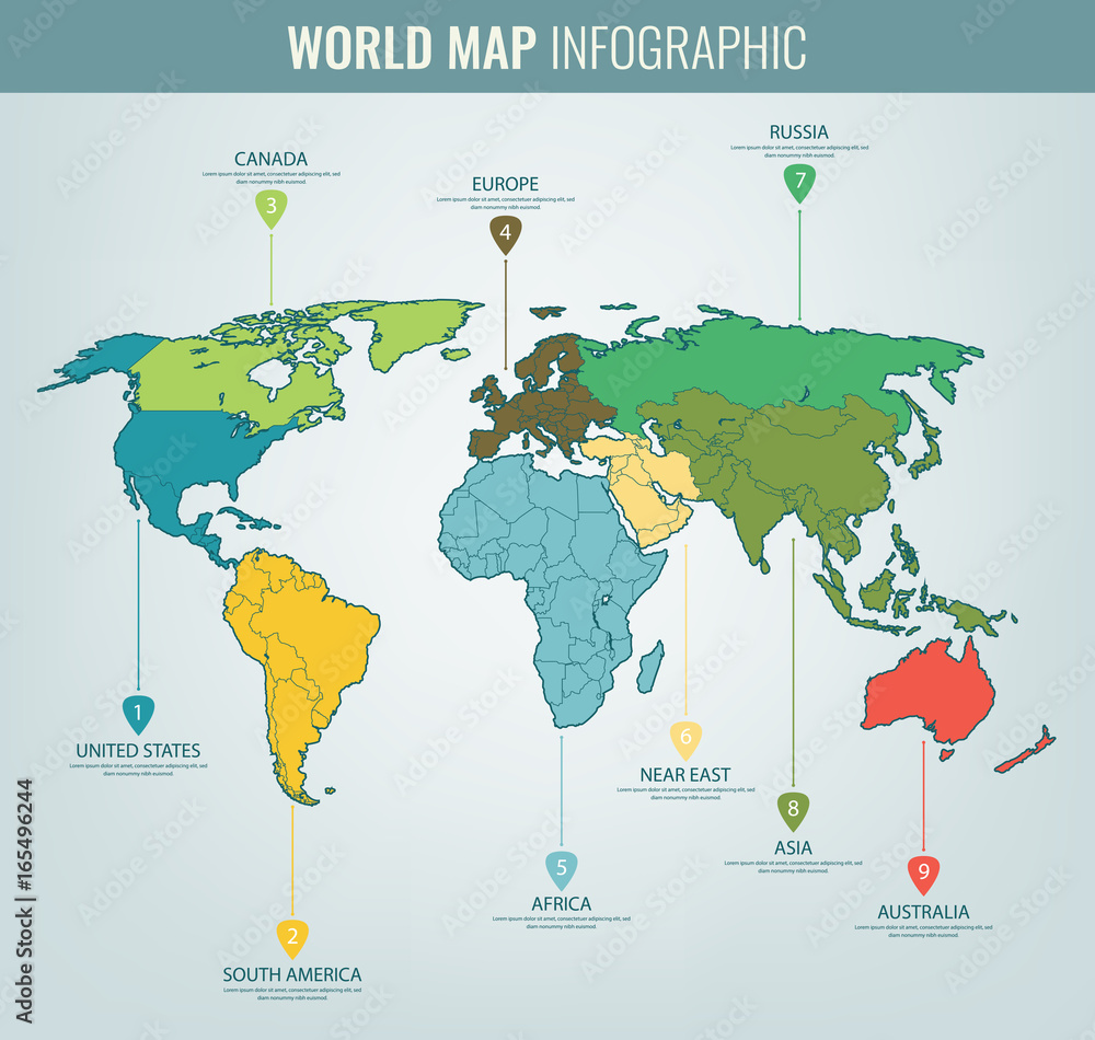 World map infographic template. All countries are selectable. Vector ...