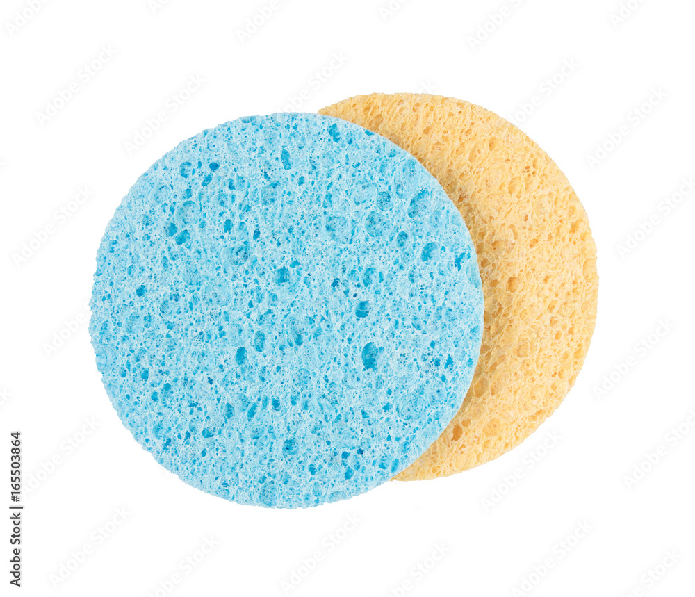 Blue and yellow two piece sponge circle shape cleansing puff for face ...