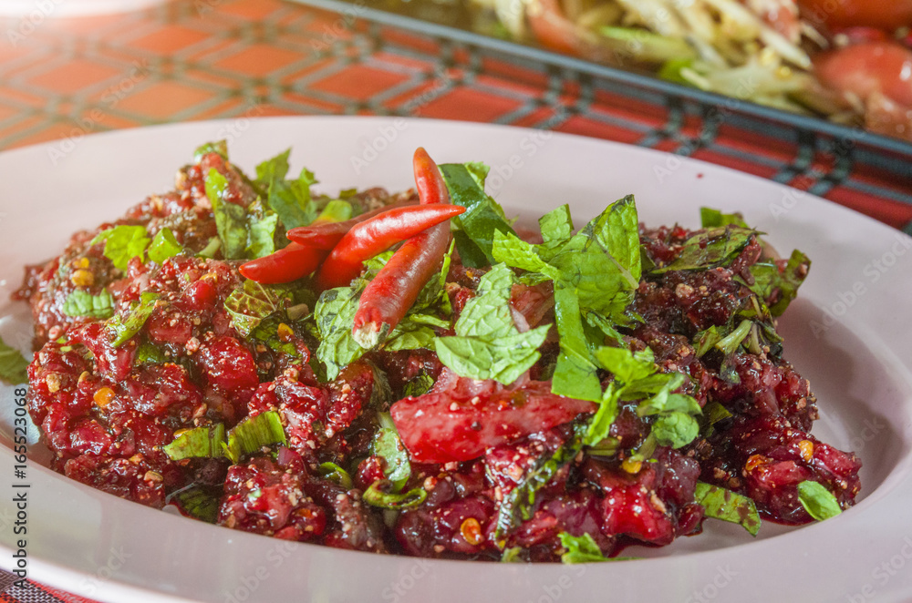 Sok Lek,Raw Beef and Blood in North Easrt or Isaan Local Food ,Thailand ...