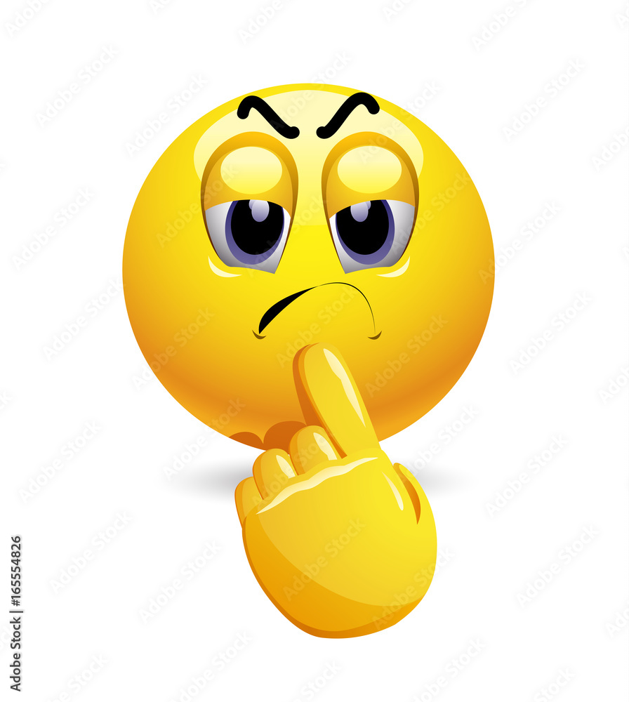 Stockvector Smiley thinking. Emoticon put finger on his chin and ...
