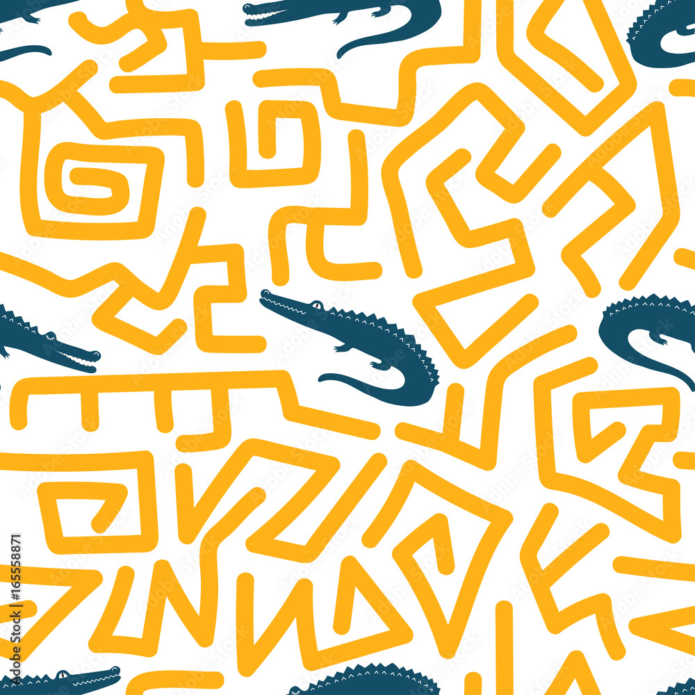 Seamless abstract pattern with crocodiles. Vector tribal african fabric ...