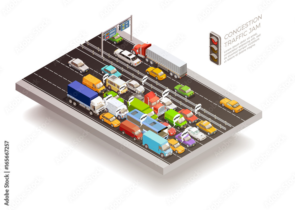 Traffic Jam Isometric Design Concept Stock Vector | Adobe Stock