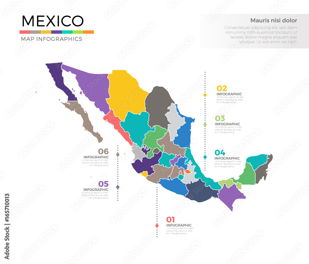 Mexico country map infographic colored vector template with regions and ...