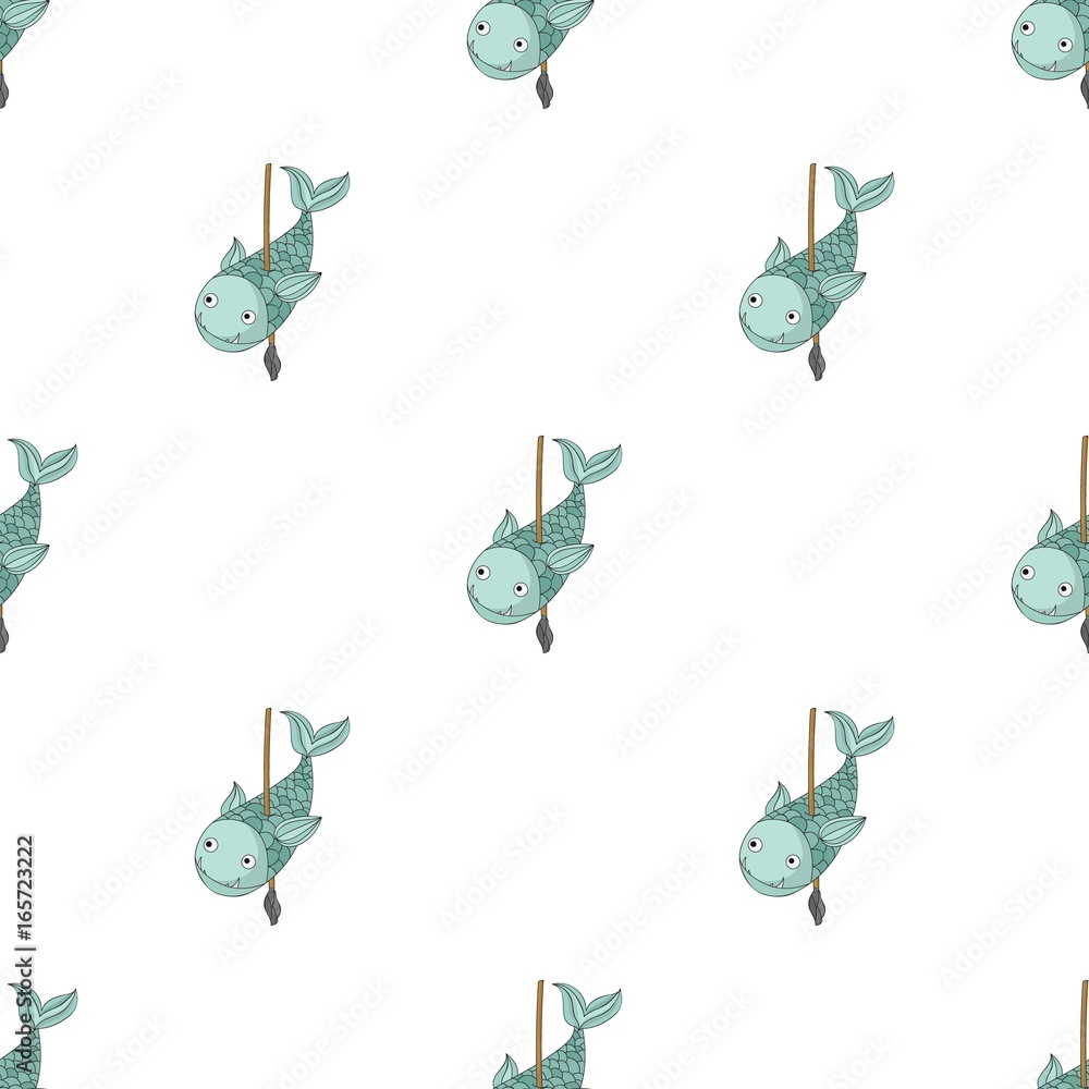Fish on the spear icon in cartoon style isolated on white background ...