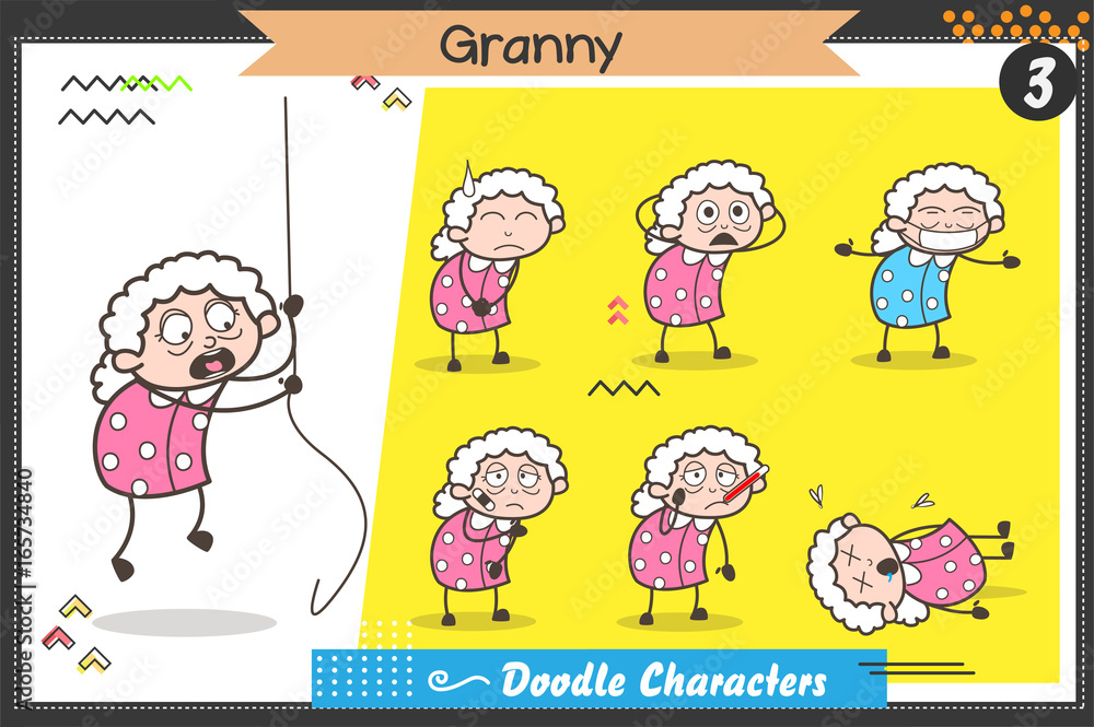 Cartoon Old Lady Characters Different Poses and Facial Expressions ...