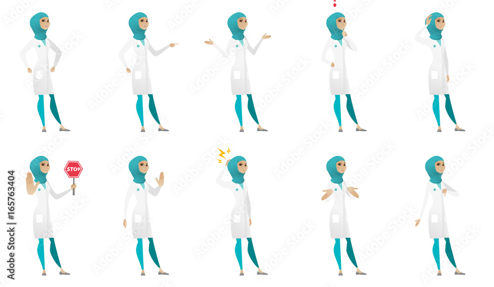 Muslim doctor vector illustrations set. Stock Vector | Adobe Stock