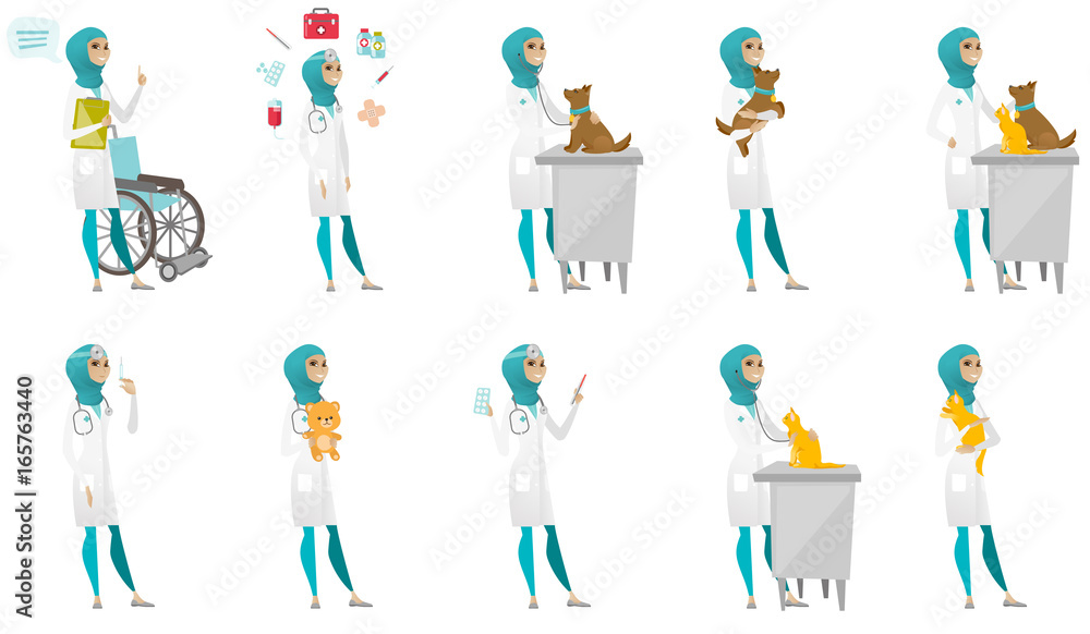Muslim doctor vector illustrations set. Stock Vector | Adobe Stock
