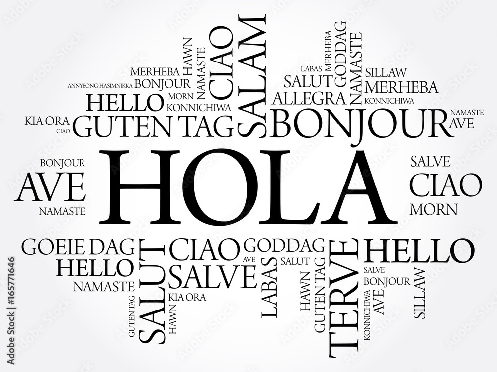 Hola (Hello Greeting in Spanish) word cloud in different languages of ...