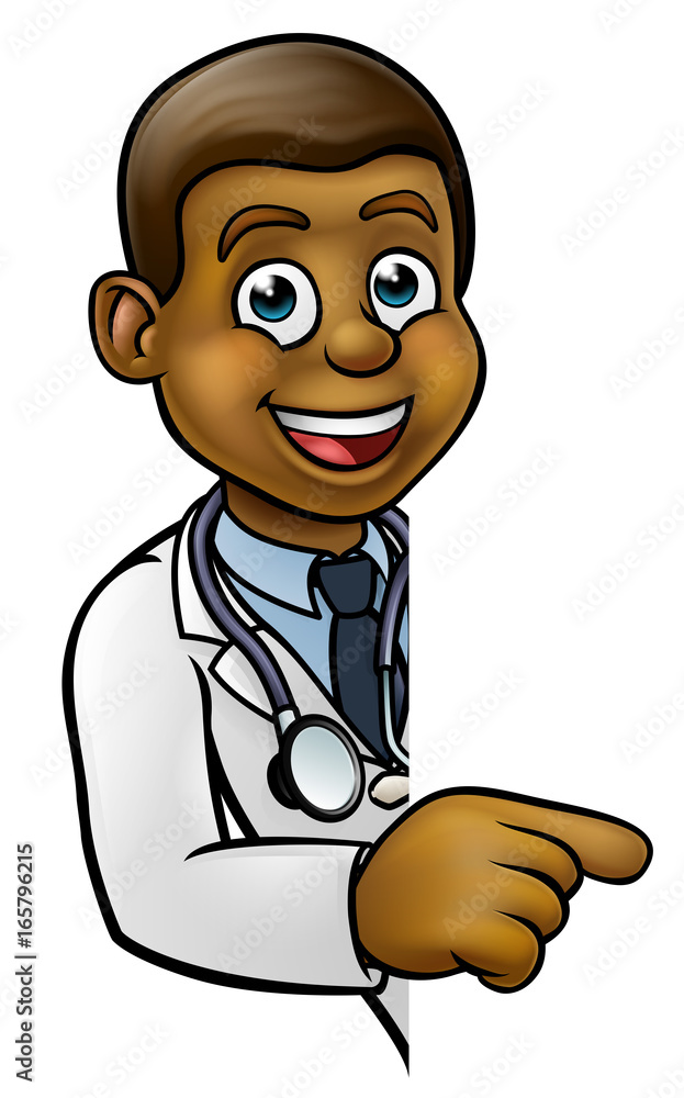 Doctor Cartoon Character Pointing Sign Stock Vector | Adobe Stock