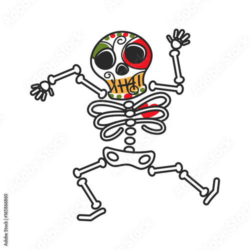 Funny mexican calaca with floristic ornamets isolated illustration ...