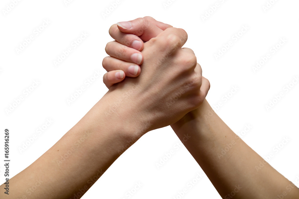 arm wrestling , female and male hand on white background Stock Photo ...