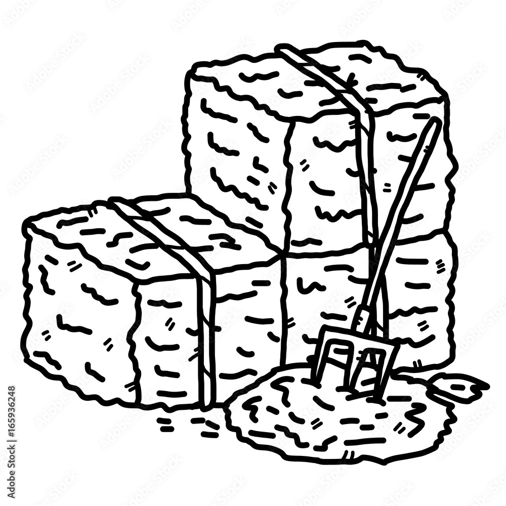 hay stack / cartoon vector and illustration, black and white, hand ...