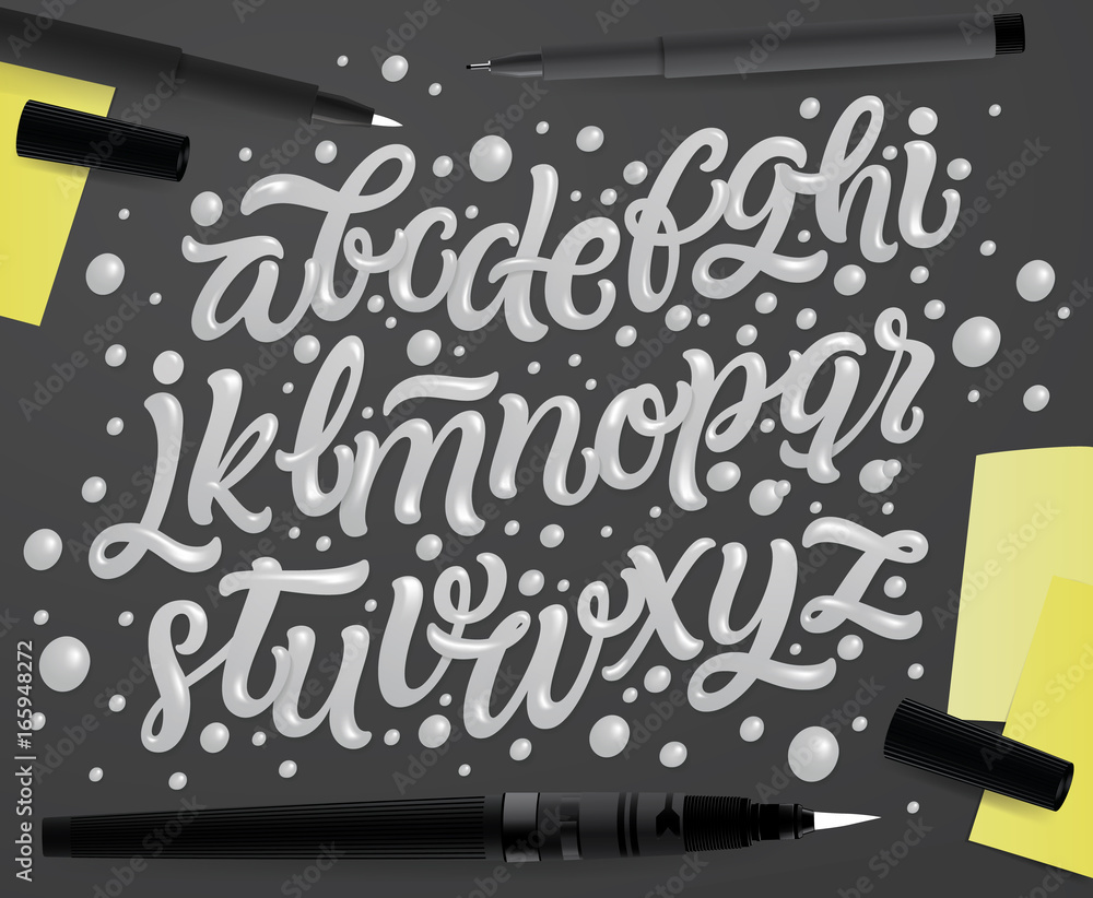 Calligraphic vector script font. Handwritten brush style modern ...