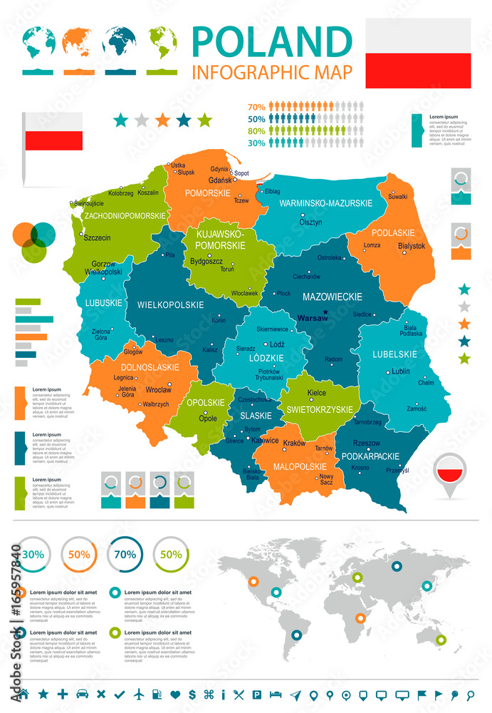 Poland - infographic map and flag - illustration Stock Vector | Adobe Stock