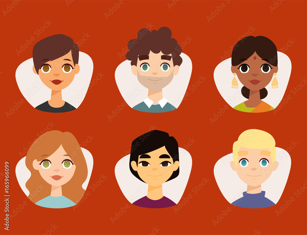Set of diverse round avatars with facial features different ...