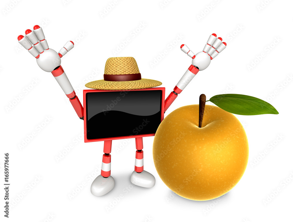 Red TV character are surprised to see the big Pear. Create 3D Camera ...
