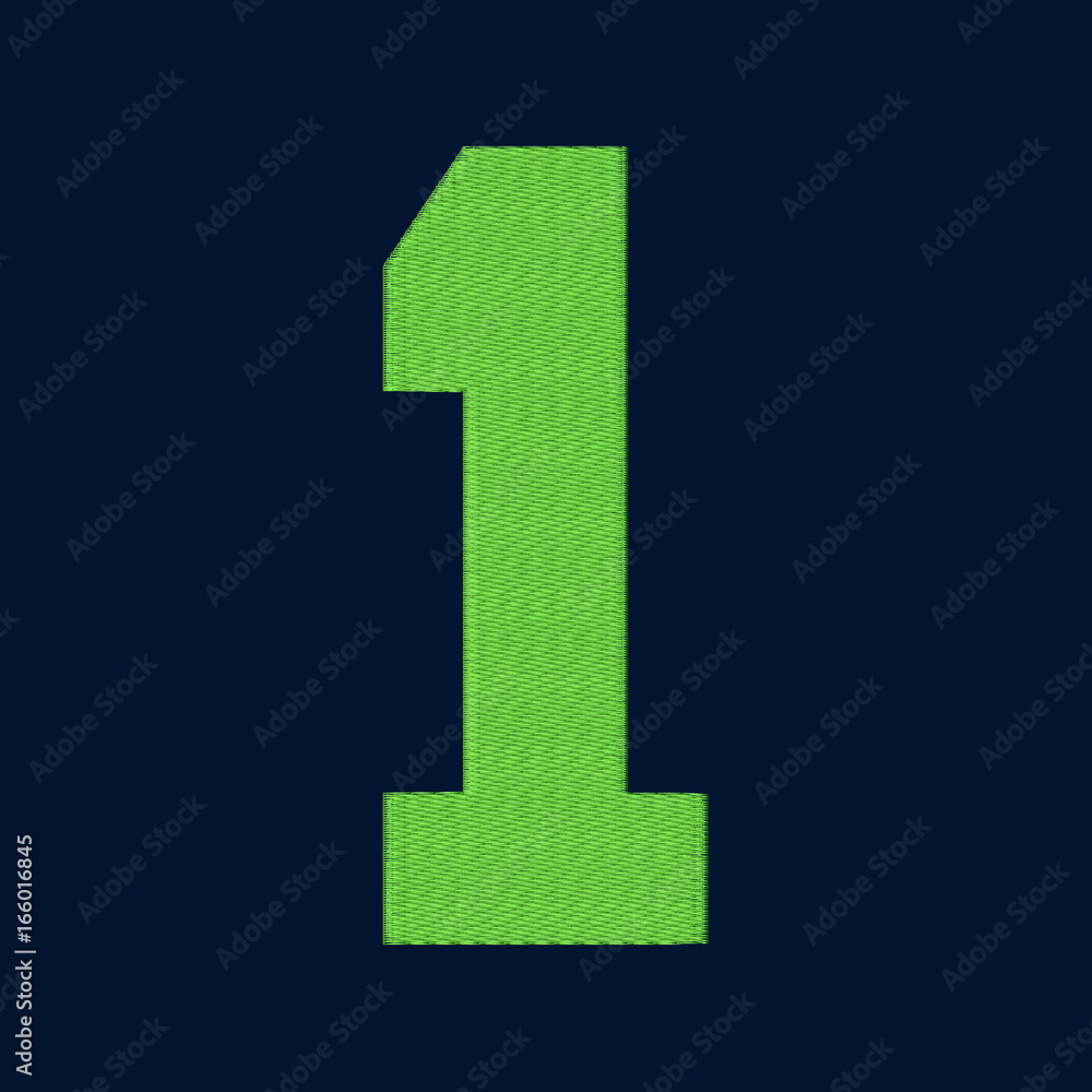 Green embroidery number 1. Colorful vector illustration realistic ...