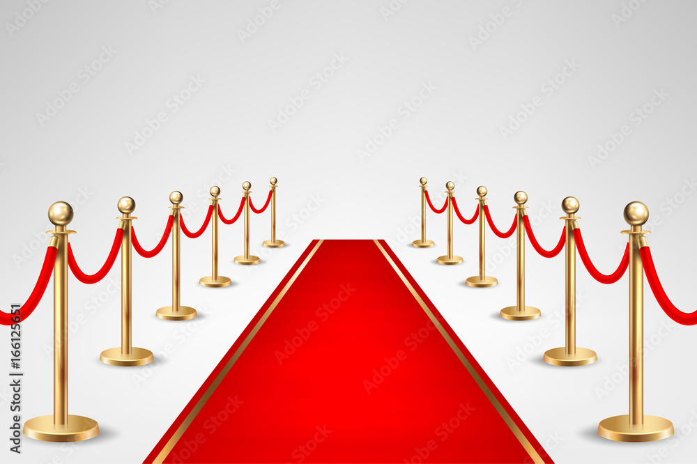 Vector de Stock Realistic vector red event carpet and gold barriers ...