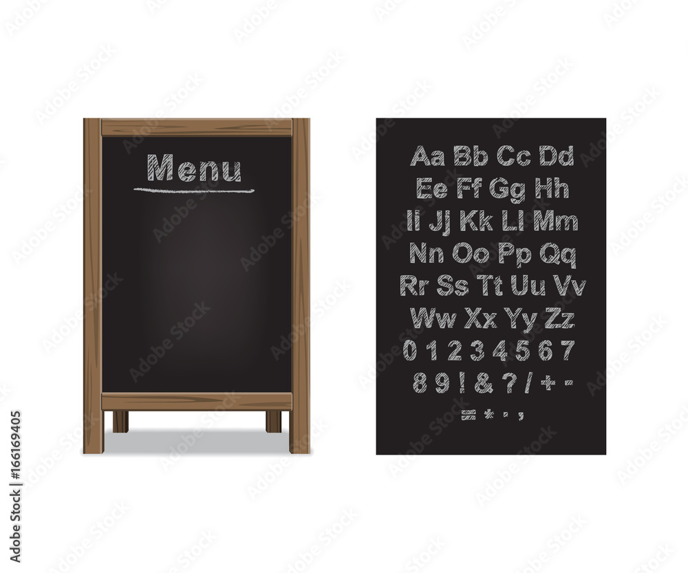 Menu announcement board with hand drawn chalk font. Vector illustration ...