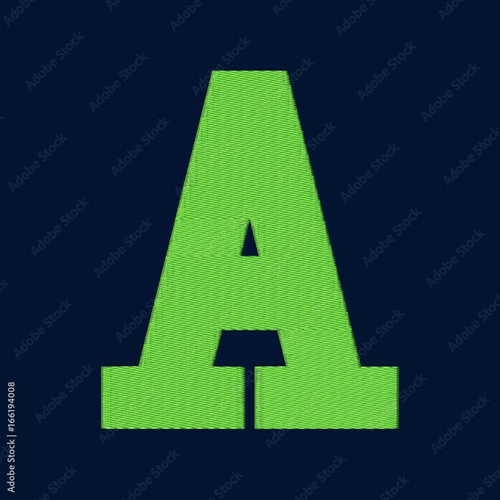 Green embroidery letter A. Colorful vector illustration realistic ...