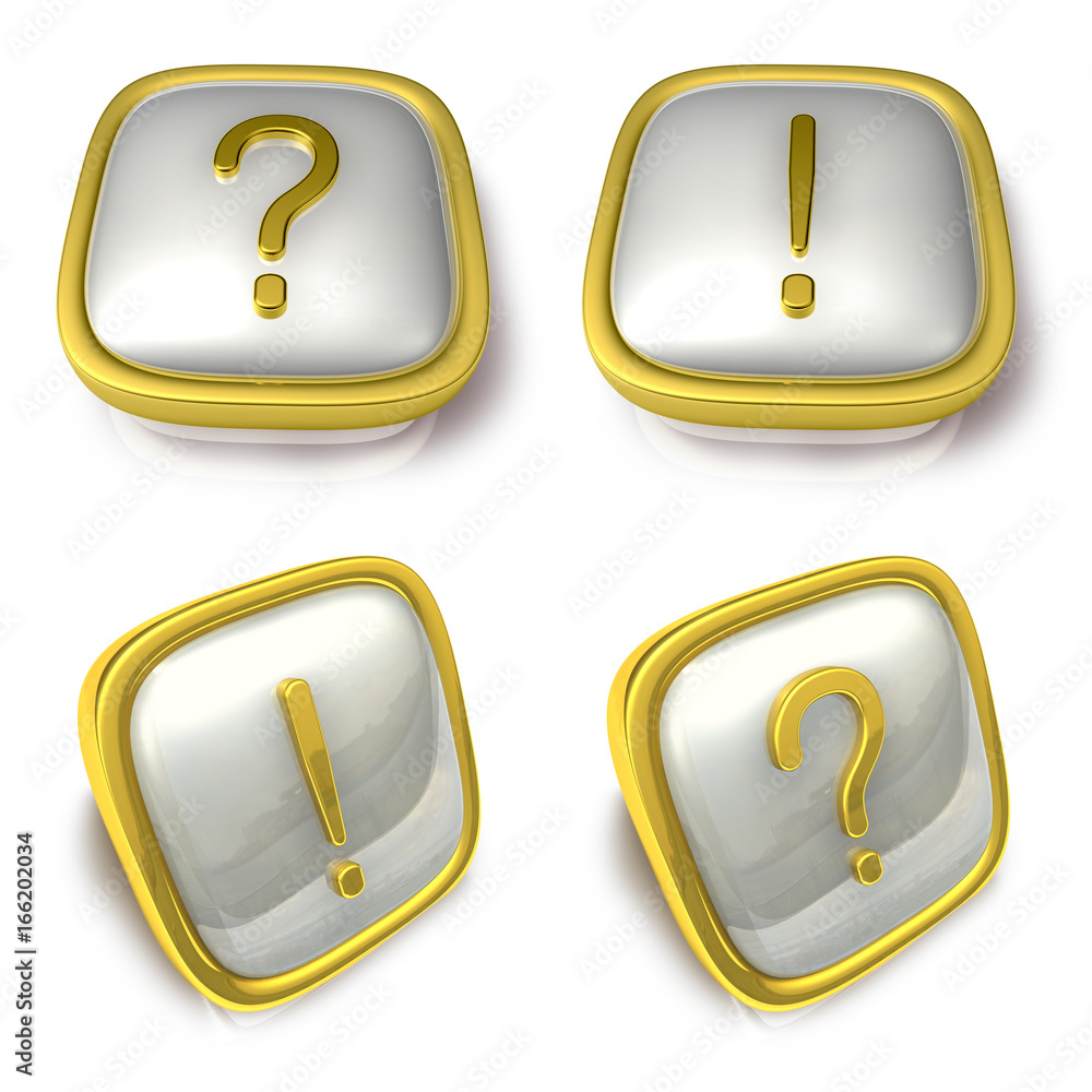 Question mark and Exclamation mark 3d metalic square Symbol Button Icon ...