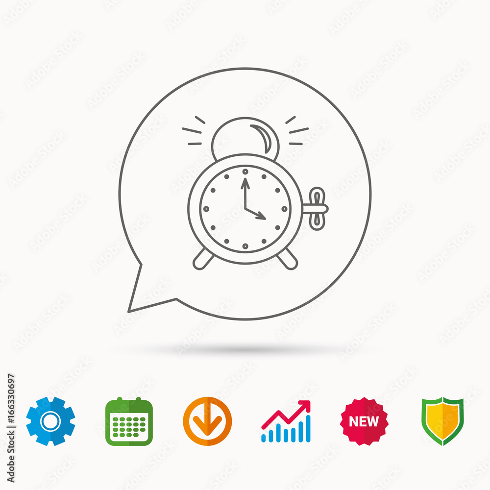 Alarm clock icon. Mechanical retro time sign. Watch with bell symbol ...