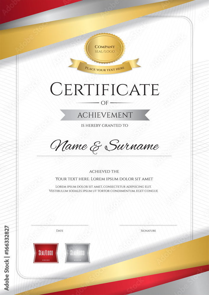 Portrait luxury certificate template with elegant border frame, Diploma design for graduation or ...