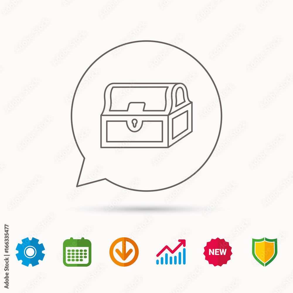 Treasure chest icon. Piratic treasury sign. Wealth symbol. Calendar ...