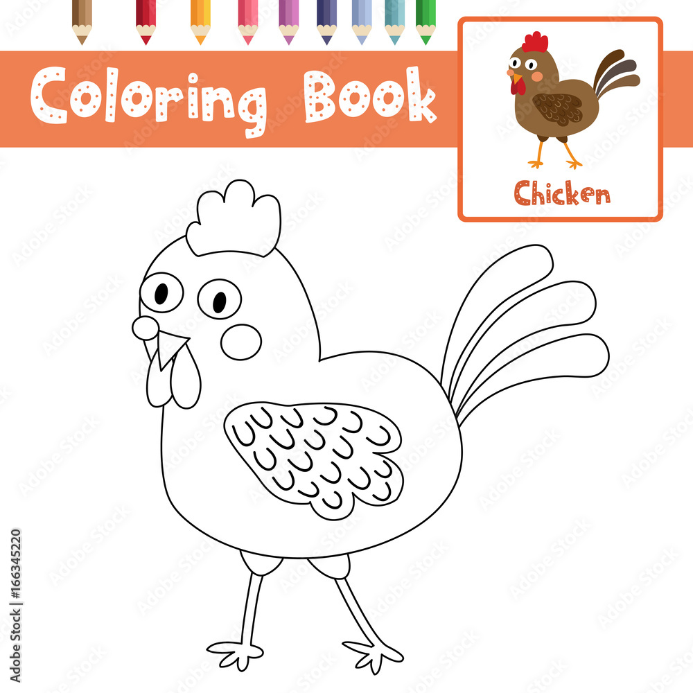 Coloring page of Chicken animals for preschool kids activity ...