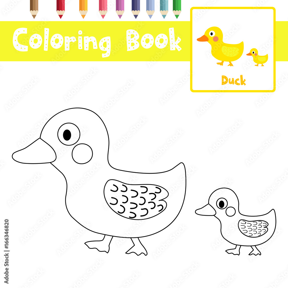 Coloring page of mother and little Duck animals for preschool kids ...
