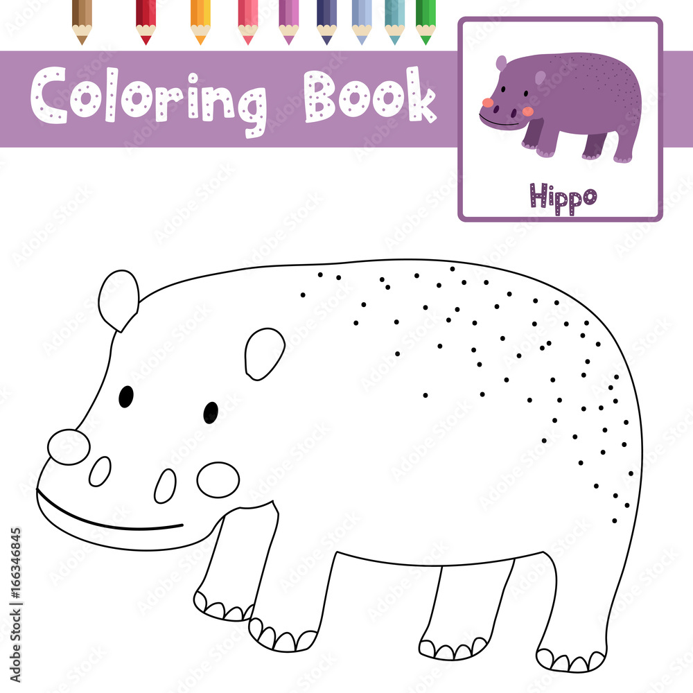 Coloring page of Standing Hippopotamus animals for preschool kids ...