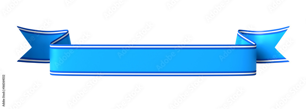 Curled blue ribbon banner with white border - straight and wavy ends ...