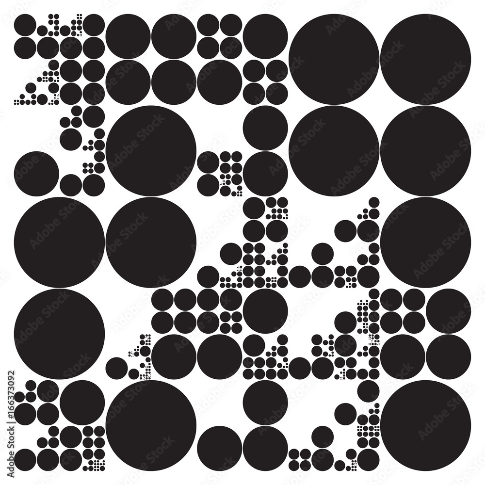 Subdivided circle grid system. Randomly sized spheres with fixed space between. Futuristic dot ...