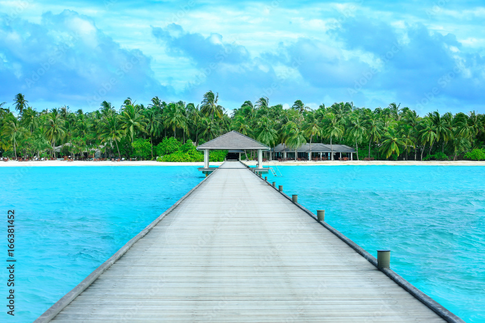 View of wooden pontoon at beautiful tropical resort Stock Photo | Adobe ...
