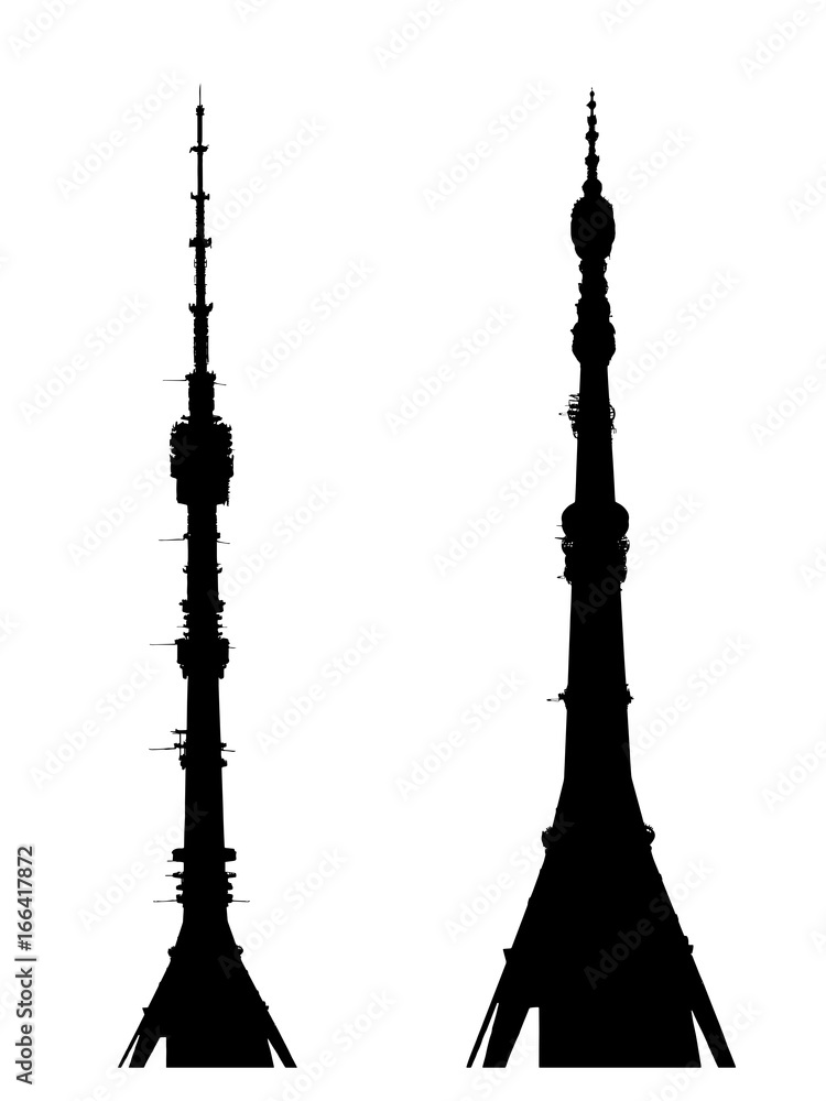 Ostankino TV tower silhouette, sight vector. From different angles ...