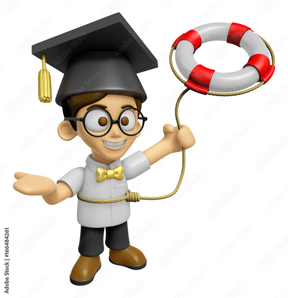 Photo Stock 3D Scholar Man Mascot is throwing a Lifebelt. Work and Job ...