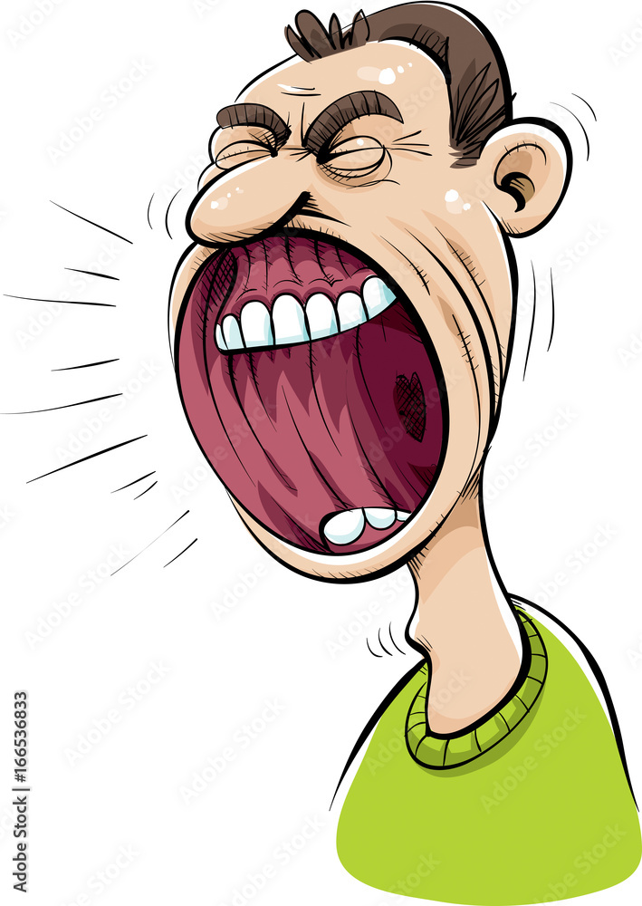 A cartoon main yelling with a huge, big shouting mouth. Stock Vector ...