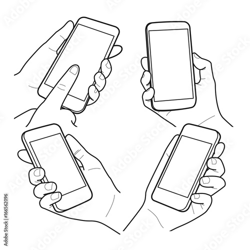 Hands collection, vector illustration, Vector mobile device outline ...
