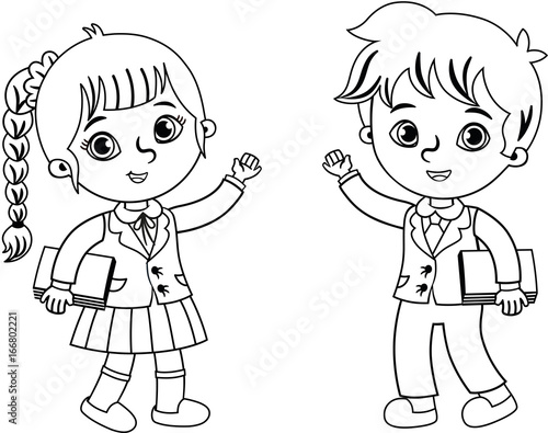 Black and White Cartoon Students (Vector illustration) Stock Vector ...